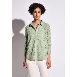Langarmbluse Street One, Damen, Gr. 34, gr&uuml;n (soft moss gr&uuml;n), Web, 100% Baumwolle, unifarben, normal normal, V-Ausschnitt, Manschette, Blusen, aus reiner Baumwolle