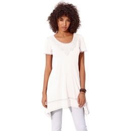 Longshirt Heine "Longshirt", Damen, Gr. 44, beige (ecru), 100% Viskose, Spitze:100% Baumwolle, unifarben, Rundhals, Shirts Longshirt