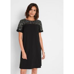 bonprix Kleid mit Pailetten-Einsatz, schwarz, Gr.38, elegantes Minikleid mit schm&uuml;ckenden Pailletten