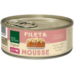 REAL NATURE Original Nassfutter Katze, Adult, Filet & Mousse Huhn und Rind mit K&uuml;rbiskern&ouml;l 24x85 g