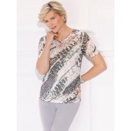 Kurzarmshirt CLASSIC "Rundhals-Shirt", Damen, Gr. 48, ecru, grau, bedruckt, 50% Polyester, 50% Viskose, gemustert, mehrfarbig, Rundhals, Shirts