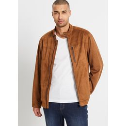bonprix Jacke in Veloursleder-Optik, braun, Gr.64, Coole Bikerjacke im l&auml;ssigen Look mit Stehkragen, markanten Schulterpatches,und angesagten Metall-AccessoiresLederimitat