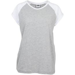 Kurzarmshirt Urban Classics "Urban Classics Damen Ladies Contrast Raglan Tee", Damen, Gr. XS, grau (grau, wei&szlig;), 60% Baumwolle, 40% Polyester, mehrfarbig, normal, Rundhals, Shirts