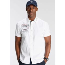 Kurzarmhemd DELMAO, Herren, Gr. 4XL (49/50), N-Gr, wei&szlig;, Popeline, Obermaterial: 100% Baumwolle, bedruckt, normal, abgestepptes B&uuml;ndchen, Hemden, mit modischem Brustprint/Stickerei