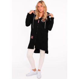 Jerseymantel Zwillingsherz "Wild Strong Free", Damen, Gr. L, schwarz, Sweatware, Obermaterial: 50% Baumwolle, 50% Polyester, bedruckt, unifarben, bequem kniefrei, Rundhals, M&auml;ntel, mit Kapuze, Taschen, Front und Backmotiv Wild Strong Free