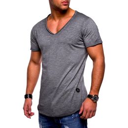 T-Shirt behype "NUKE", Herren, Gr. M, grau (dunkelgrau), 100% Baumwolle, unifarben, V-Ausschnitt, Shirts T-Shirt, mit V-Ausschnitt