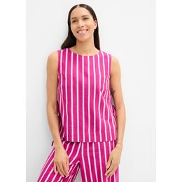 bonprix Gestreiftes Blusentop, pink, Gr.50, Gestreiftes Blusentop aus Leinen-Mix mit Bindedetails, aus Viskose