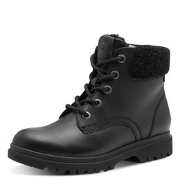 Winterboots Tamaris, Damen, Gr. 37, schwarz, Leder, Textil, unifarben, Schuhe Winterboots, Blockabsatz, Schn&uuml;rboots, Schn&uuml;rstiefelette mit gepr&auml;gtem Logo