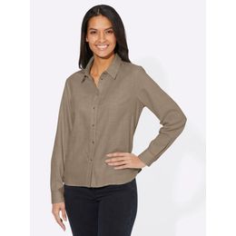 Hemdbluse Casual Looks, Damen, Gr. 40, beige (sesam, meliert), 100% Baumwolle, meliert, unifarben, Blusen Hemdbluse