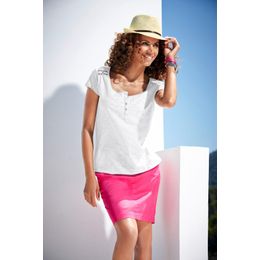 Rundhalsshirt Heine "Rundhals-Shirt", Damen, Gr. 38, wei&szlig;, 100% Baumwolle, Spitze:100% Baumwolle, unifarben, Rundhals, Shirts Rundhalsshirt