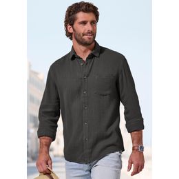 Beach Time Langarmhemd BEACHTIME "Regular fit", Herren, Gr. S (37/38), N-Gr, anthrazit, Web, Obermaterial: 100% Baumwolle, unifarben, regular fit normal, Rundhals, 2-Knopf-Manschette, Hemden, Langarm, Freizeithemd aus Musselin-Ware