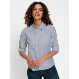 Hemdbluse Casual Looks, Damen, Gr. 36, bunt (marine, ecru, gestreift), 50% Baumwolle, 50% Polyester, gemustert, gestreift, mehrfarbig, Blusen Hemdbluse
