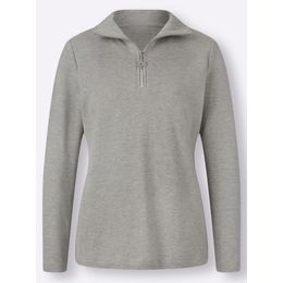 Langarmshirt Classic Basics "Shirt", Damen, Gr. 40, grau (grau, meliert), 93% Baumwolle, 7% Polyester, unifarben, V-Ausschnitt, Shirts Langarmshirt
