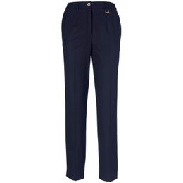 Stoffhose GOLDNER "B&uuml;gelfaltenhose mit Teildehnbund", Damen, Gr. 42, N-Gr, blau (marine), Obermaterial: 63% Polyester PES. 34% Viskose CV. 3% Elasthan EL., normal, Hosen Stoffhose, Dekoelement an der G&uuml;rtelschlaufe