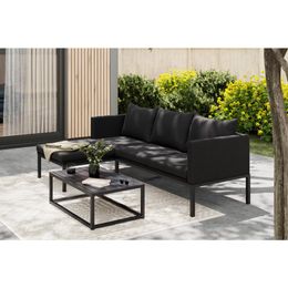 Ambia Garden Loungegarnitur, Dunkelgrau, Metall, Textil, 3-teilig, F&uuml;llung: Polyester,Schaumstoff, einzeln stellbar, 128x68x66 cm, wetterbest&auml;ndig, geeignet f&uuml;r Balkon, Loungem&ouml;bel, Gartenlounge-Sets