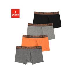 H.I.S. Boxer H.I.S "Boxershorts f&uuml;r Jungen", Jungen, Gr. 122/128, 4 Stk., bunt (orange, anthrazit, meliert, schwarz, grau, meliert), Jersey, Obermaterial: 95% Baumwolle, 5% Elasthan, unifarben, k&ouml;rpernah, Unterhosen, mit meliertem Logo Webbund