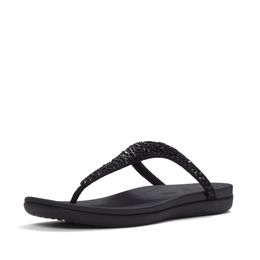 Zehentrenner fitflop "SOLAY MIXED-CRYSTAL TOE-POST SANDALS", Damen, Gr. 40, schwarz, Textil, Glitzer, Schuhe Zehentrenner, Dianette, Schlupfschuh, Sommerschuh mit edlem Glitter