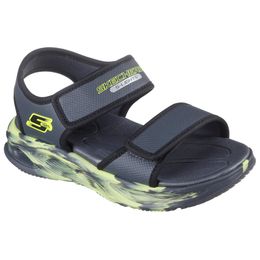 Sandale Skechers "SOLA GLOW SANDAL", Jungen, Gr. 27, schwarz (dunkelgrau, schwarz, hellgelb), Lederimitat, kontrastfarbene Details, Schuhe Sandale, Sandale mit Klettverschluss+Blinkfunk., Gr&ouml;&szlig;enschablone zum Download