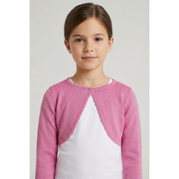 Bolero happy girls, M&auml;dchen, Gr. 116, pink, Strick, Obermaterial: 70% Baumwolle, 30% Polyester, Glitzermuster, unifarben, festlich, bauchfrei, Rundhals, gewellter Abschluss, Strickjacken Bolero, im dezenten Glitzerlook und mit gewellten Kanten