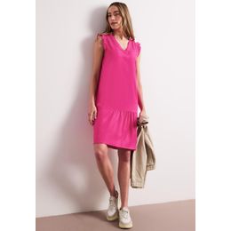 Tunikakleid Street One, Damen, Gr. 42, EURO-Gr&ouml;&szlig;en, magenta dream, Stoff, 100% Viskose, unifarben, comfort fit knielang, V-Ausschnitt, R&uuml;schen, Kleider, im Tunika-Style