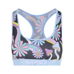 Sport-BH PSD "PSD HAPPY SHROOMS SB", Damen, Gr. L, Cup 0, multi color, 88% Polyester, 12% Elasthan, BHs Sport-BH