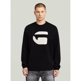 G-Star Raw Longpullover G-STAR "G Logo Relaxed Knit", Herren, Gr. L, dk schwarz, Obermaterial: 100% Wolle, Pullover Longpullover