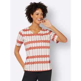 Kurzarmshirt Casual Looks "Shirt", Damen, Gr. 40, orange (papaya, ecru, bedruckt), 50% Baumwolle, 50% Modal, gemustert, mehrfarbig, V-Ausschnitt, Shirts