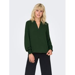 Blusenshirt Only "ONLMETTE V-NECK LS SMOCK TOP NOOS WVN", Damen, Gr. XS, bunt (duffel bag), Web, Obermaterial: 100% Polyester, unifarben, regular fit normal, V-Ausschnitt, gesmokt, Shirts Blusenshirt, Kunstfaser, regular fit