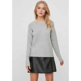 V&eacute;ro Moda Rundhalspullover VERO MODA "VMDOFFY", Damen, Gr. M, grau (light grau melange), Strick, Obermaterial: 94% Polyester, 3% Elasthan, 3% Nylon, meliert, Basic, figurumspielend h&uuml;ftlang, Rundhals, Raglan&auml;rmel Rippstrickb&uuml;ndchen, Pullover Rundhalspullover, in melierter Optik