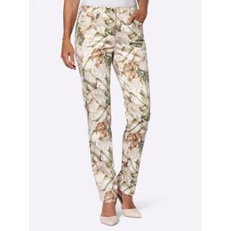 5-Pocket-Hose Lady, Damen, Gr. 36, Normalgr&ouml;&szlig;en, beige (ecru, khaki, bedruckt), 98% Baumwolle, 2% Elasthan, bedruckt, gebl&uuml;mt, gemustert, mehrfarbig, lang, Hosen 5-Pocket-Hose