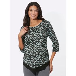 3/4-Arm-Shirt Classic Basics "3/4-Arm-Shirt", Damen, Gr. 46, schwarz (schwarz, salbei, bedruckt), 95% Viskose, 5% Elasthan, bedruckt, gebl&uuml;mt, gemustert, mehrfarbig, Rundhals, Shirts 3/4-Arm-Shirt