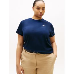 Kurzarmshirt Tommy Hilfiger Curve "CRV TH SCRIPT REG C-NK SS TEE", Damen, Gr. 54, schwarz night navy, Single Jersey, Obermaterial: 95% Baumwolle, 5% Elasthan, unifarben, Rundhals, Shirts, in gro&szlig;en Gr&ouml;&szlig;en