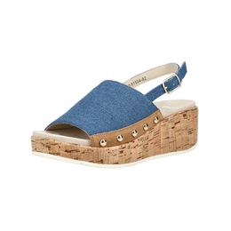 Keilsandalette Ara "Ara Sandalen Leder/Textil", Damen, Gr. 38, blau, braun, Leder, Textil, Schuhe