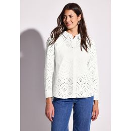 Langarmbluse Street One, Damen, Gr. 36, wei&szlig; (sanftes wei&szlig;), Web, 100% Baumwolle, unifarben, normal normal, V-Ausschnitt, Manschette, Blusen, aus reiner Baumwolle