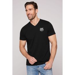 V-Shirt CAMP DAVID, Herren, Gr. L, schwarz, Single Jersey, Obermaterial: 95% Baumwolle, 5% Elasthan, bedruckt, normal h&uuml;ftbedeckend, V-Ausschnitt, Shirts, mit V-Ausschnitt, mit Logo-Print