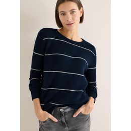 Rundhalspullover Cecil, Damen, Gr. XL (44), deep denim blau melange, Strick, Obermaterial: 37% Baumwolle, 34% Polyacryl, 26% Polyester, 3% Elasthan, normal, Rundhals, Rippstrickb&uuml;ndchen, Pullover Rundhalspullover, Pflegeleichter Materialmix