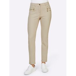 Stretch-Hose Heine, Damen, Gr. 20, Kurzgr&ouml;&szlig;en, beige (sand), 48% Baumwolle, 45% Polyester, 7% Elasthan, Miedereinsatz:15% Elasthan, 85% Polyamid, unifarben, lang, Hosen