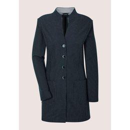 Madeleine Mode Longblazer MADELEINE "Gehrock Eleganter Einreiher mit Nadelstreifen", Damen, Gr. 36, blau (marine, wollwei&szlig;), Obermaterial: 68% Polyester PES. 25% Viskose CV. 7% Elasthan EL., Modern, figurumspielend, Blazer Longblazer, Nadelstreifen