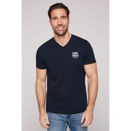V-Shirt CAMP DAVID, Herren, Gr. L, blau (blau navy), Single Jersey, Obermaterial: 95% Baumwolle, 5% Elasthan, bedruckt, normal h&uuml;ftbedeckend, V-Ausschnitt, Shirts, mit V-Ausschnitt, mit Logo-Print