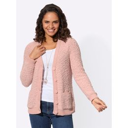 Strickjacke Casual Looks, Damen, Gr. 52, beige (puder), 58% Polyester, 42% Baumwolle, unifarben, Strickjacken Strickjacke
