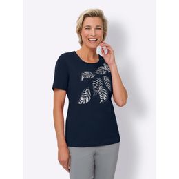 Kurzarmshirt Classic Basics "Kurzarm-Shirt", Damen, Gr. 40, blau (marine), 100% Baumwolle, bedruckt, gemustert, Rundhals, Shirts