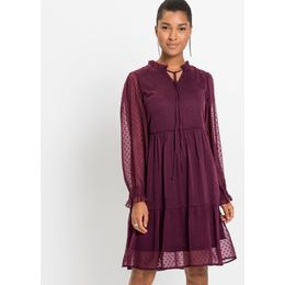 bonprix Minikleid, rot, Gr.36, Chiffonkleid mit Kragen und Schn&uuml;rung vorne