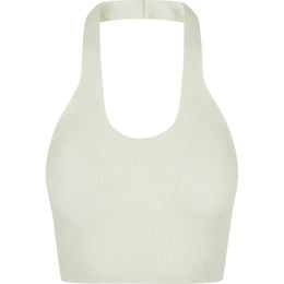 Tanktop Urban Classics "Urban Classics Damen Ladies Rib Knit Crossed Neckholder Top", Damen, Gr. 4XL, beige (lightmint), 35% Polyacryl, 35% Viskose, 30% Polyamid, unifarben, slim fit, Tops Tanktop