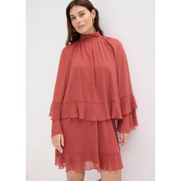 bonprix Chiffonkleid mit Volants, rot, Gr.54, modisches weit geschnittenes Chiffonkleid mit Volants