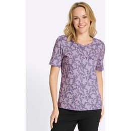 Kurzarmshirt "Kurzarm-Shirt", Damen, Gr. 44, flieder, feige, bedruckt, 100% Baumwolle, gebl&uuml;mt, gemustert, mehrfarbig, Rundhals, Shirts