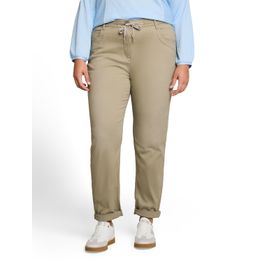 Jogger Pants Tom Tailor PLUS, Damen, Gr. 44, L&auml;nge 28, silber olive, Web, Obermaterial: 92% Baumwolle, 5% Polyester, 3% Elasthan. Futter: 100% Baumwolle, 7/8-L&auml;nge, Hosen, im 5-Pocket-Stil mit Stretch und Bindeband