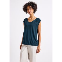 Tanktop Street One, Damen, Gr. 36, blau (tide blau), Jersey, 95% Viskose, 5% Elasthan, unifarben, normal normal, V-Ausschnitt, abgesteppt, Tops Tanktop, aus Jersey in Unifarbe