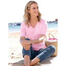 V-Shirt Casual Looks "Shirt", Damen, Gr. 38, rosa (ros&eacute;), 90% Polyamid, 10% Elasthan, unifarben, V-Ausschnitt, Shirts