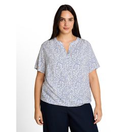 Kurzarmbluse Tom Tailor PLUS, Damen, Gr. 44, wei&szlig; small leaves design, Web, Obermaterial: 100% Viskose, normal h&uuml;ftbedeckend, V-Ausschnitt, Blusen, mit Allover-Print - Gro&szlig;e Gr&ouml;&szlig;en