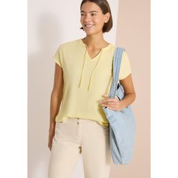 Kurzarmbluse Cecil, Damen, Gr. L (42), buttermilk gelb, Stoff, Vorderseite: 100% Viskose. R&uuml;ckseite: 95% Viskose, 5% Elasthan, unifarben, klassisch normal, V-Ausschnitt, abgesteppt, Blusen, mit Strukturmix